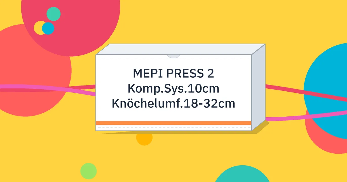 Symbolbild: Packung mit der Aufschrift MEPI PRESS 2 Komp.Sys.10cm Knöchelumf.18-32cm (PZN 19897702) – Verfügbarkeit und Bezug in Apotheken in Frankfurt am Main