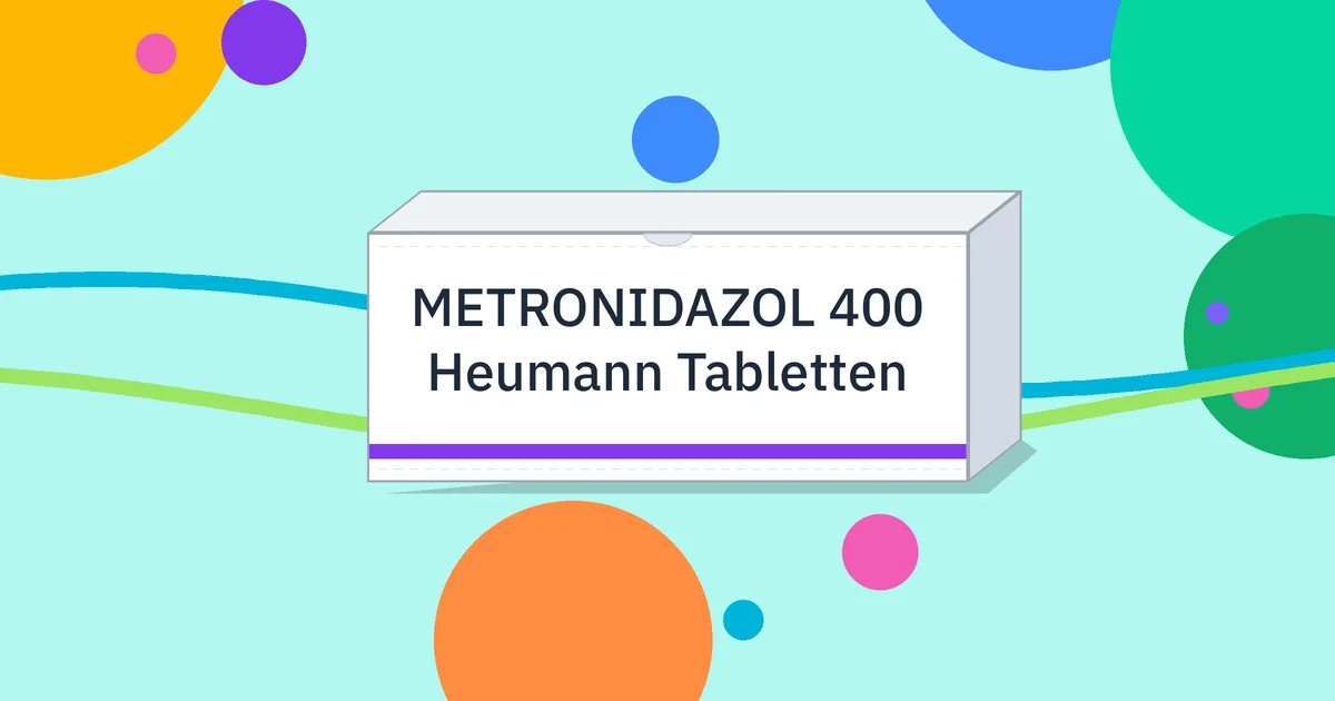Symbolbild: Packung mit der Aufschrift METRONIDAZOL 400 Heumann Tabletten (PZN 08636625) – Verfügbarkeit und Bezug in Apotheken in Frankfurt am Main