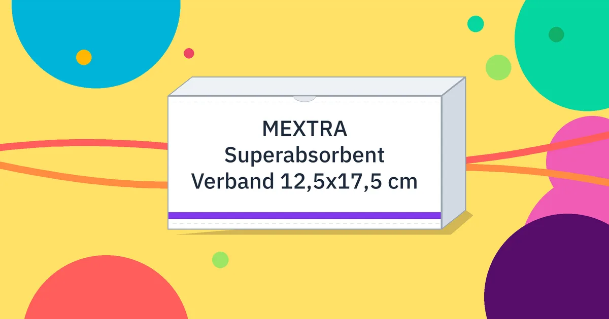 Symbolbild: Packung mit der Aufschrift MEXTRA Superabsorbent Verband 12,5x17,5 cm (PZN 17252958) – Verfügbarkeit und Bezug in Apotheken in Frankfurt am Main
