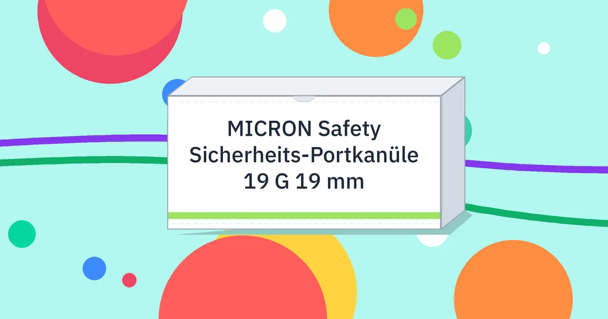 Symbolbild: Packung mit der Aufschrift MICRON Safety Sicherheits-Portkanüle 19 G 19 mm (PZN 19113221) – Verfügbarkeit und Bezug in Apotheken in Frankfurt am Main