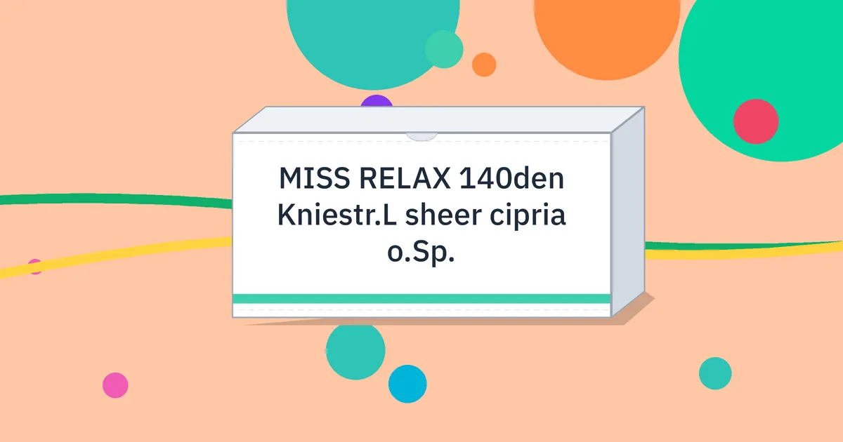 Symbolbild: Packung mit der Aufschrift MISS RELAX 140den Kniestr.L sheer cipria o.Sp. (PZN 20289698) – Verfügbarkeit und Bezug in Apotheken in Frankfurt am Main