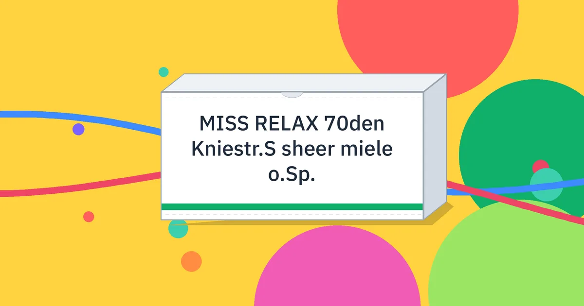 Symbolbild: Packung mit der Aufschrift MISS RELAX 70den Kniestr.S sheer miele o.Sp. (PZN 20289801) – Verfügbarkeit und Bezug in Apotheken in Frankfurt am Main
