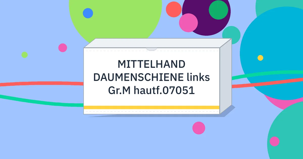 Symbolbild: Packung mit der Aufschrift MITTELHAND DAUMENSCHIENE links Gr.M hautf.07051 (PZN 15322991) – Verfügbarkeit und Bezug in Apotheken in Frankfurt am Main