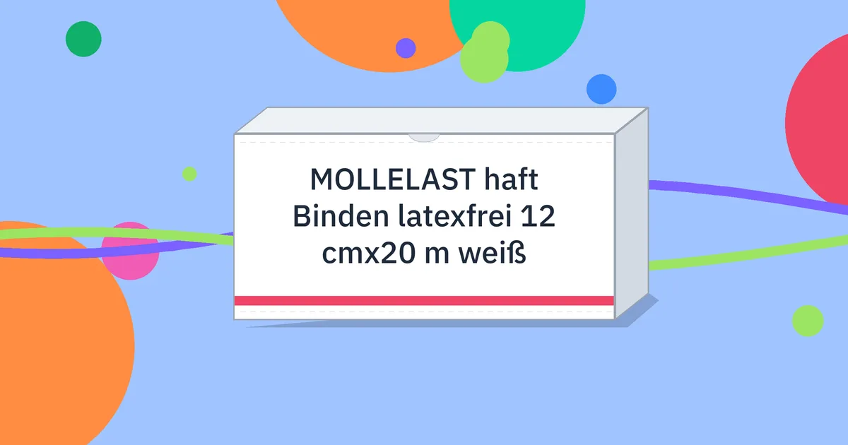 Symbolbild: Packung mit der Aufschrift MOLLELAST haft Binden latexfrei 12 cmx20 m weiß (PZN 11382826) – Verfügbarkeit und Bezug in Apotheken in Frankfurt am Main