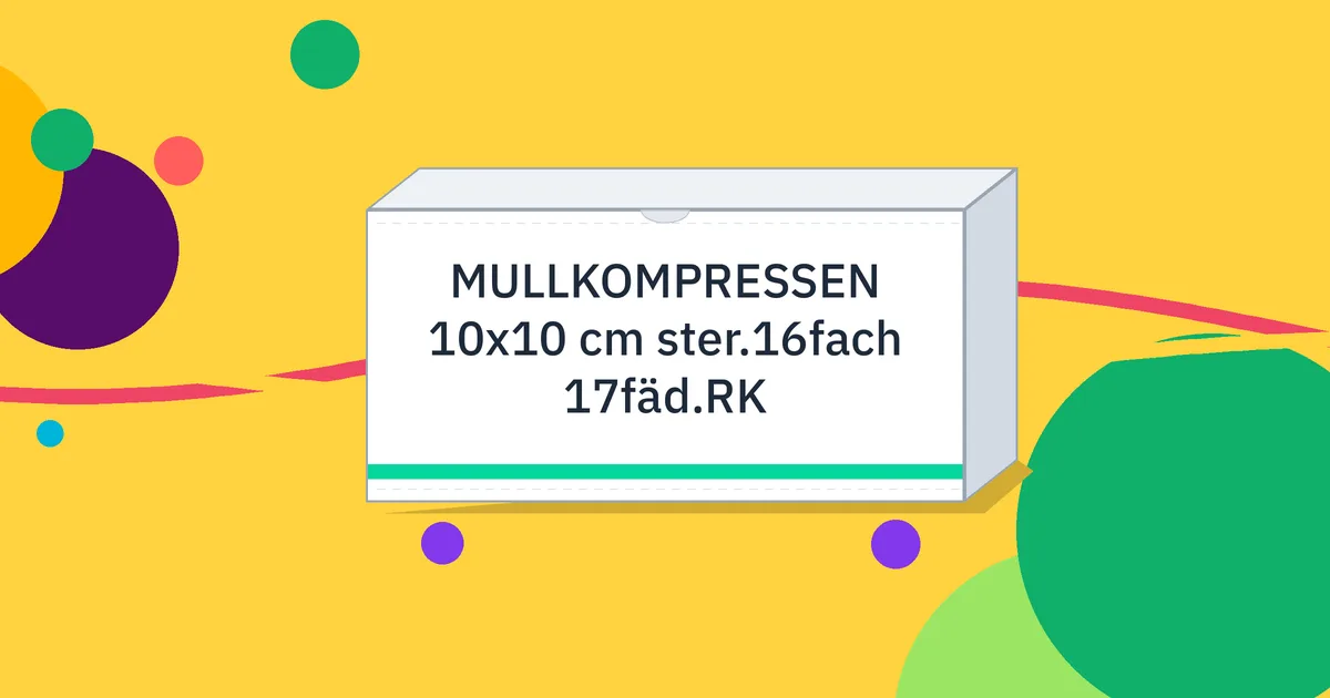 Symbolbild: Packung mit der Aufschrift MULLKOMPRESSEN 10x10 cm ster.16fach 17fäd.RK (PZN 06931248) – Verfügbarkeit und Bezug in Apotheken in Frankfurt am Main
