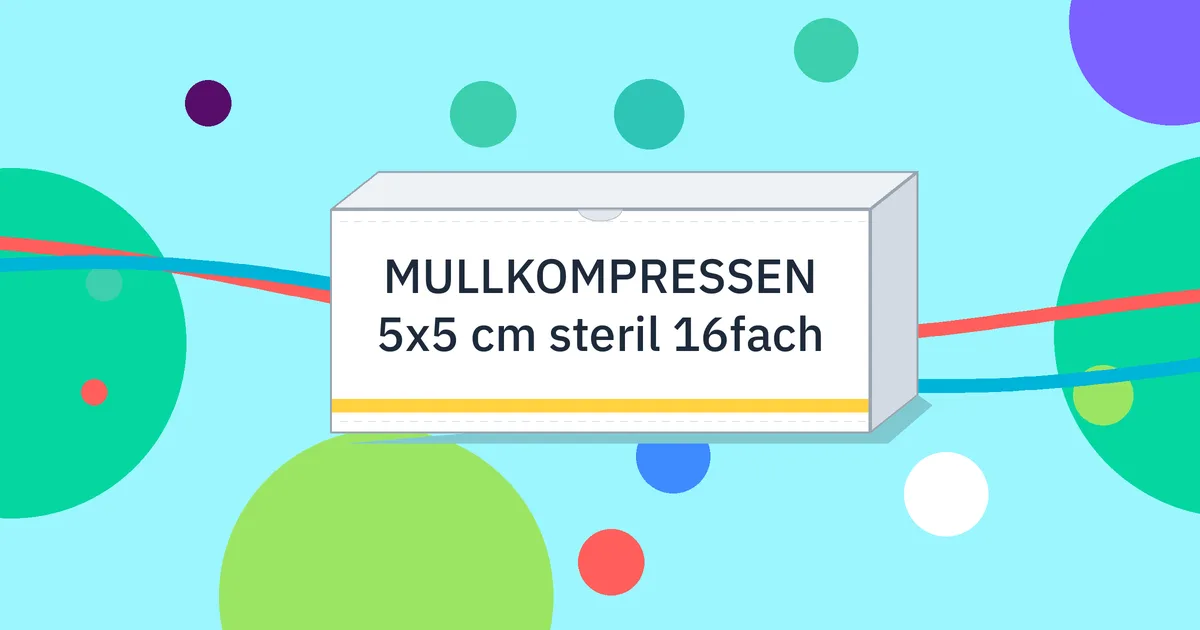 Symbolbild: Packung mit der Aufschrift MULLKOMPRESSEN 5x5 cm steril 16fach (PZN 07385925) – Verfügbarkeit und Bezug in Apotheken in Frankfurt am Main