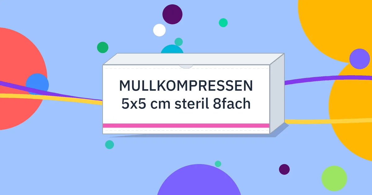Symbolbild: Packung mit der Aufschrift MULLKOMPRESSEN 5x5 cm steril 8fach (PZN 08699005) – Verfügbarkeit und Bezug in Apotheken in Frankfurt am Main