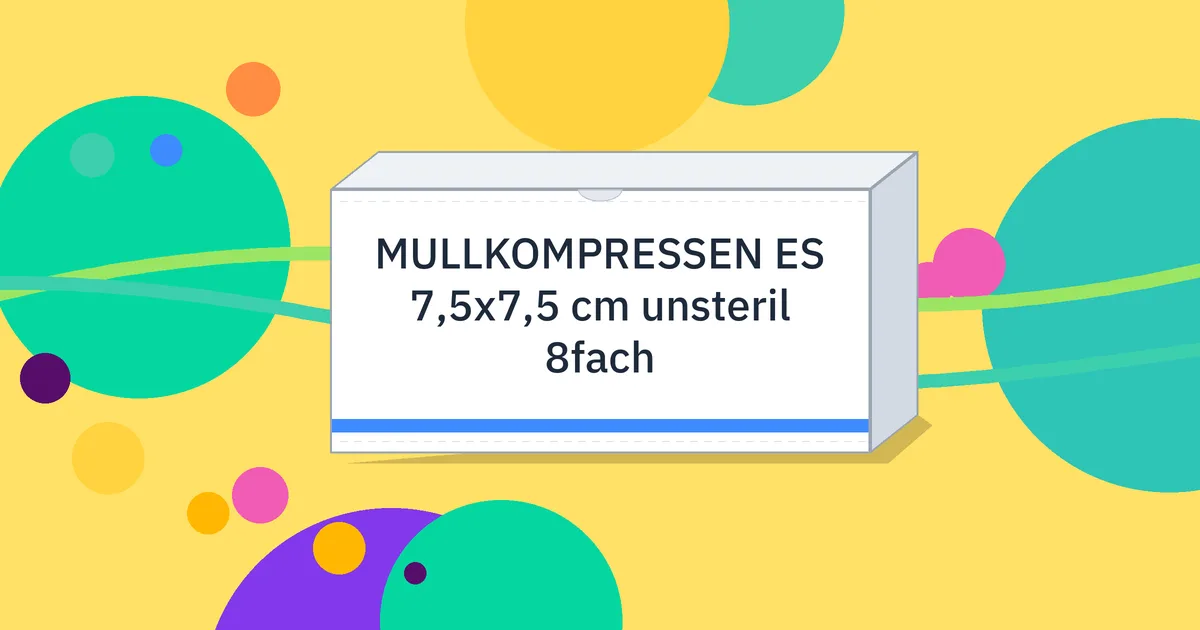 Symbolbild: Packung mit der Aufschrift MULLKOMPRESSEN ES 7,5x7,5 cm unsteril 8fach (PZN 06310865) – Verfügbarkeit und Bezug in Apotheken in Frankfurt am Main