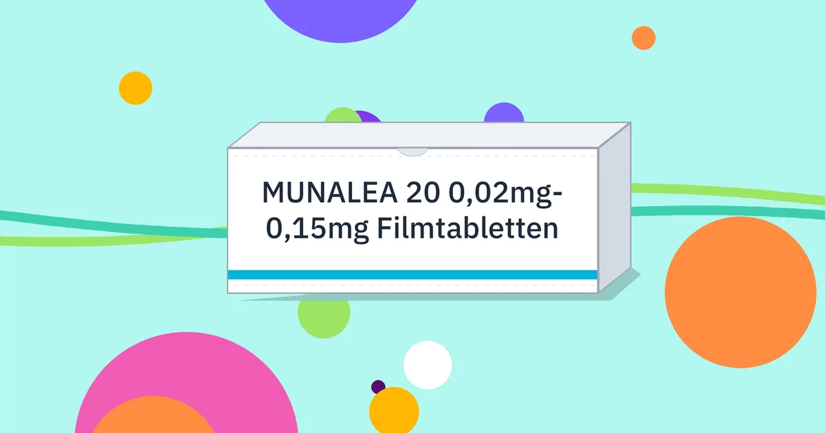 Symbolbild: Packung mit der Aufschrift MUNALEA 20 0,02mg-0,15mg Filmtabletten (PZN 07211473) – Verfügbarkeit und Bezug in Apotheken in Frankfurt am Main