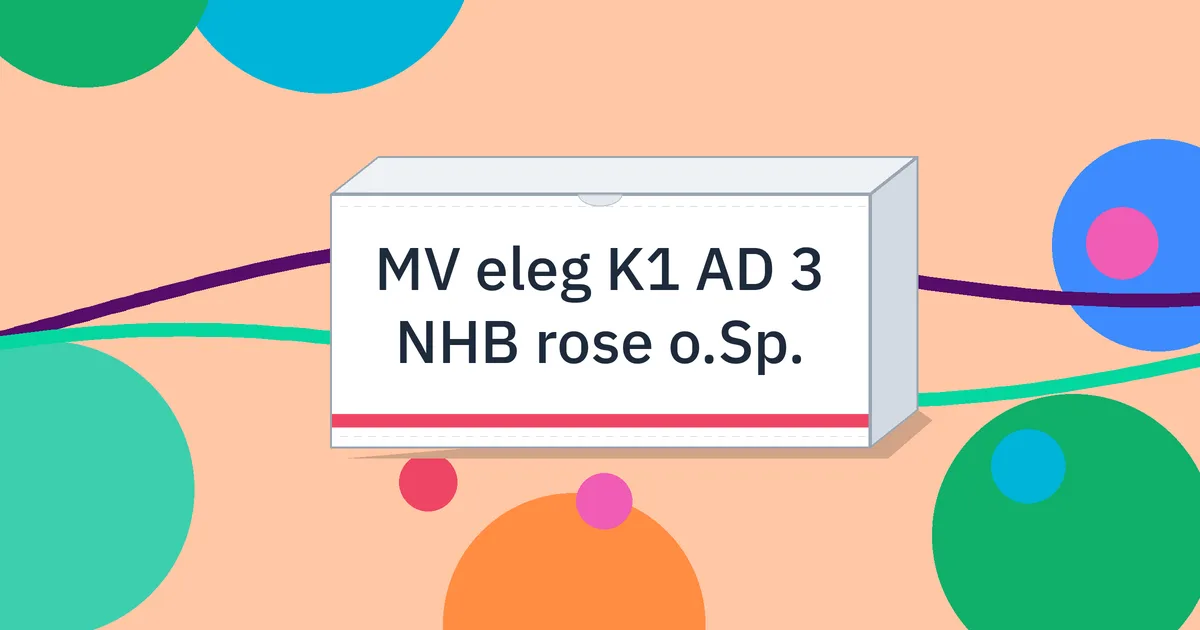 Symbolbild: Packung mit der Aufschrift MV eleg K1 AD 3 NHB rose o.Sp. (PZN 15674448) – Verfügbarkeit und Bezug in Apotheken in Frankfurt am Main