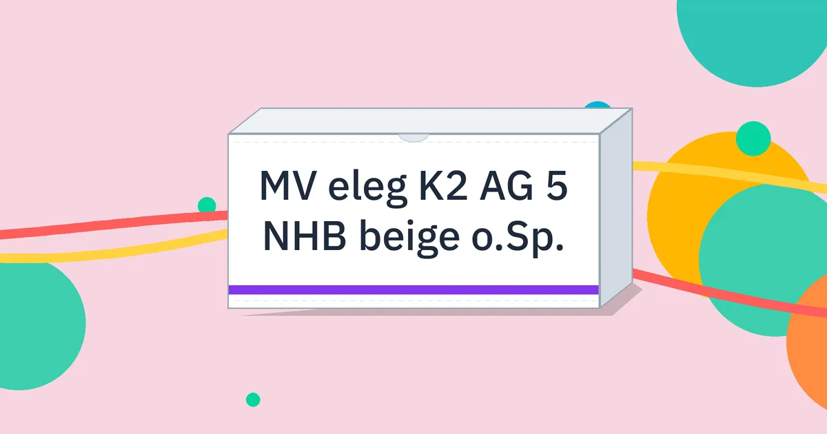 Symbolbild: Packung mit der Aufschrift MV eleg K2 AG 5 NHB beige o.Sp. (PZN 15730810) – Verfügbarkeit und Bezug in Apotheken in Frankfurt am Main