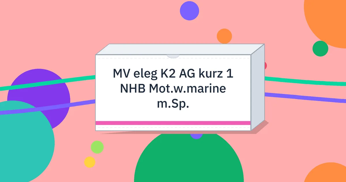 Symbolbild: Packung mit der Aufschrift MV eleg K2 AG kurz 1 NHB Mot.w.marine m.Sp. (PZN 15713473) – Verfügbarkeit und Bezug in Apotheken in Frankfurt am Main