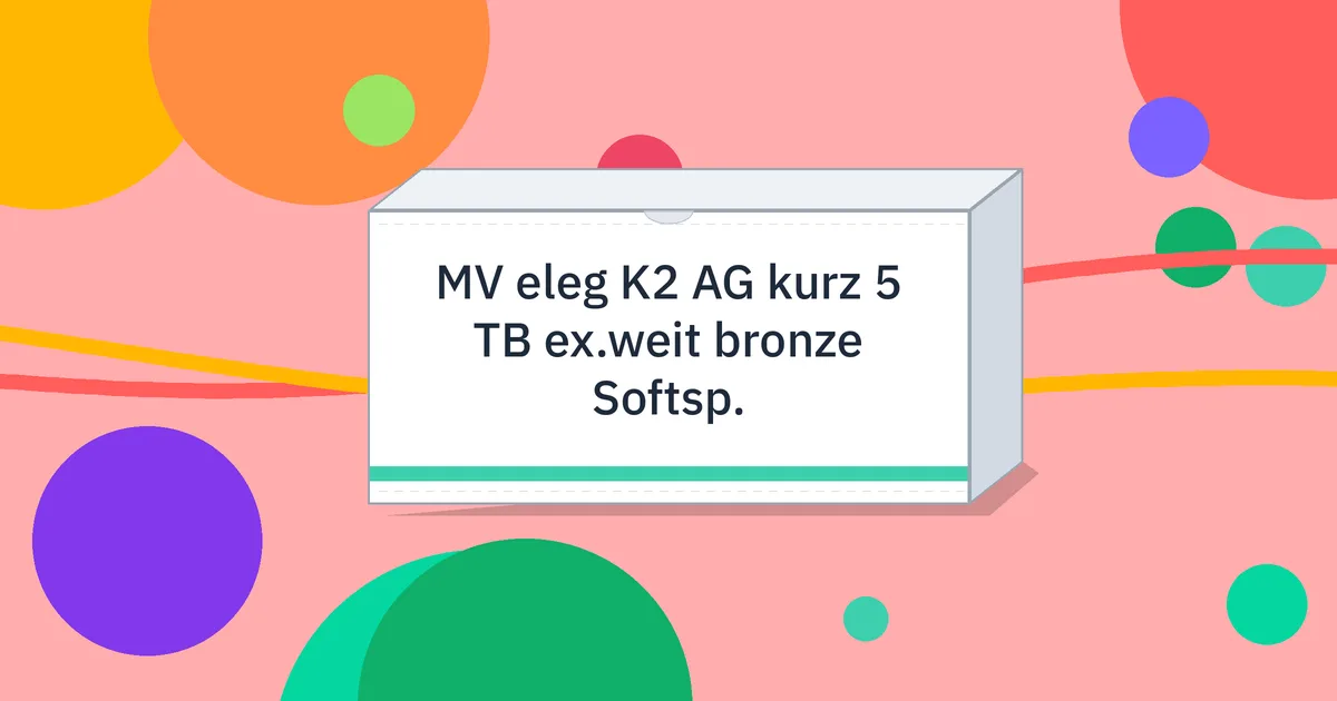 Symbolbild: Packung mit der Aufschrift MV eleg K2 AG kurz 5 TB ex.weit bronze Softsp. (PZN 14717150) – Verfügbarkeit und Bezug in Apotheken in Frankfurt am Main