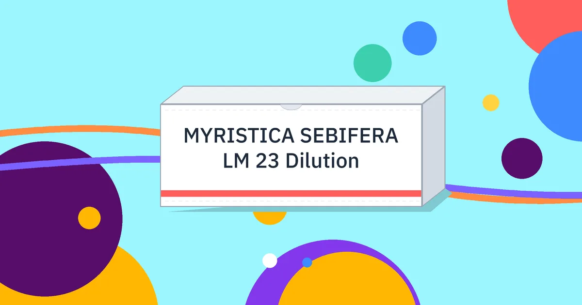 Symbolbild: Packung mit der Aufschrift MYRISTICA SEBIFERA LM 23 Dilution (PZN 13612704) – Verfügbarkeit und Bezug in Apotheken in Frankfurt am Main