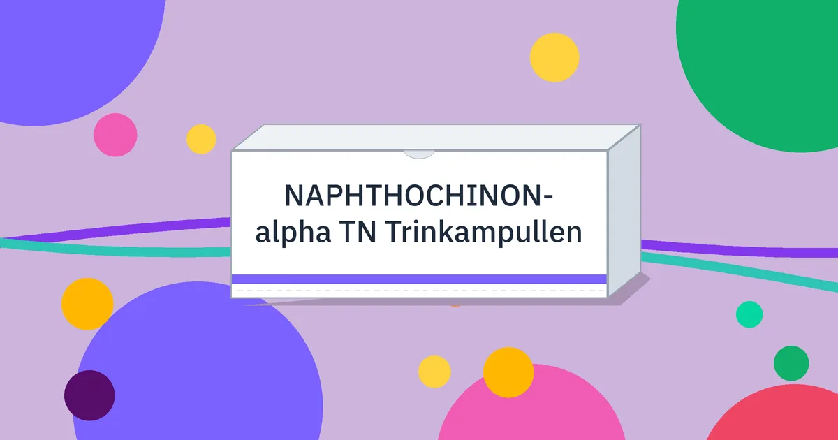 Symbolbild: Packung mit der Aufschrift NAPHTHOCHINON-alpha TN Trinkampullen (PZN 17541852) – Verfügbarkeit und Bezug in Apotheken in Frankfurt am Main