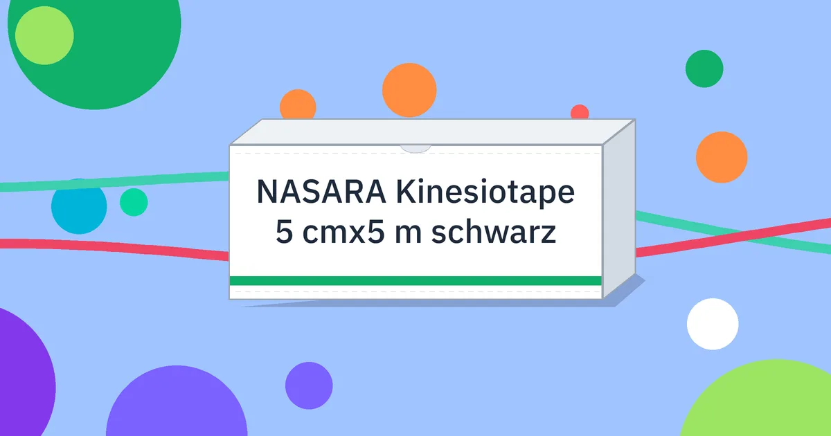 Symbolbild: Packung mit der Aufschrift NASARA Kinesiotape 5 cmx5 m schwarz (PZN 01164554) – Verfügbarkeit und Bezug in Apotheken in Frankfurt am Main