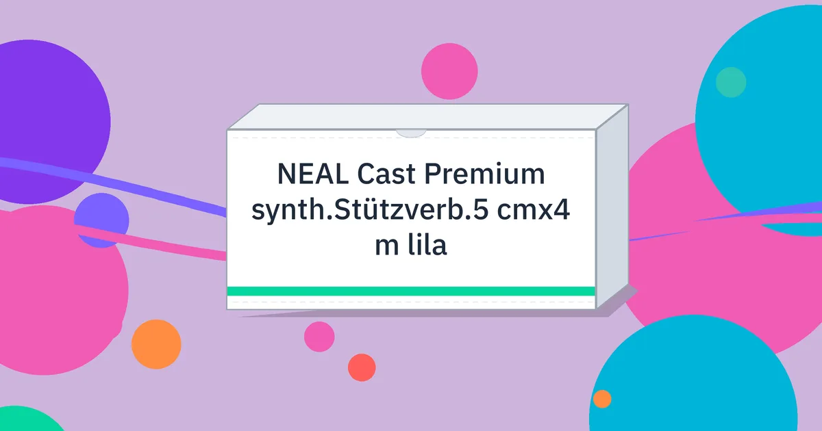 Symbolbild: Packung mit der Aufschrift NEAL Cast Premium synth.Stützverb.5 cmx4 m lila (PZN 17302113) – Verfügbarkeit und Bezug in Apotheken in Frankfurt am Main
