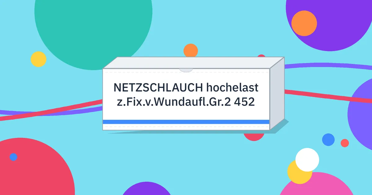 Symbolbild: Packung mit der Aufschrift NETZSCHLAUCH hochelast z.Fix.v.Wundaufl.Gr.2 452 (PZN 04303832) – Verfügbarkeit und Bezug in Apotheken in Frankfurt am Main