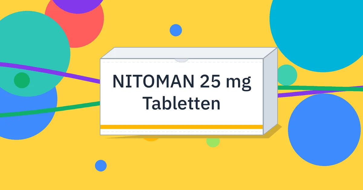 Symbolbild: Packung mit der Aufschrift NITOMAN 25 mg Tabletten (PZN 16930913) – Verfügbarkeit und Bezug in Apotheken in Frankfurt am Main