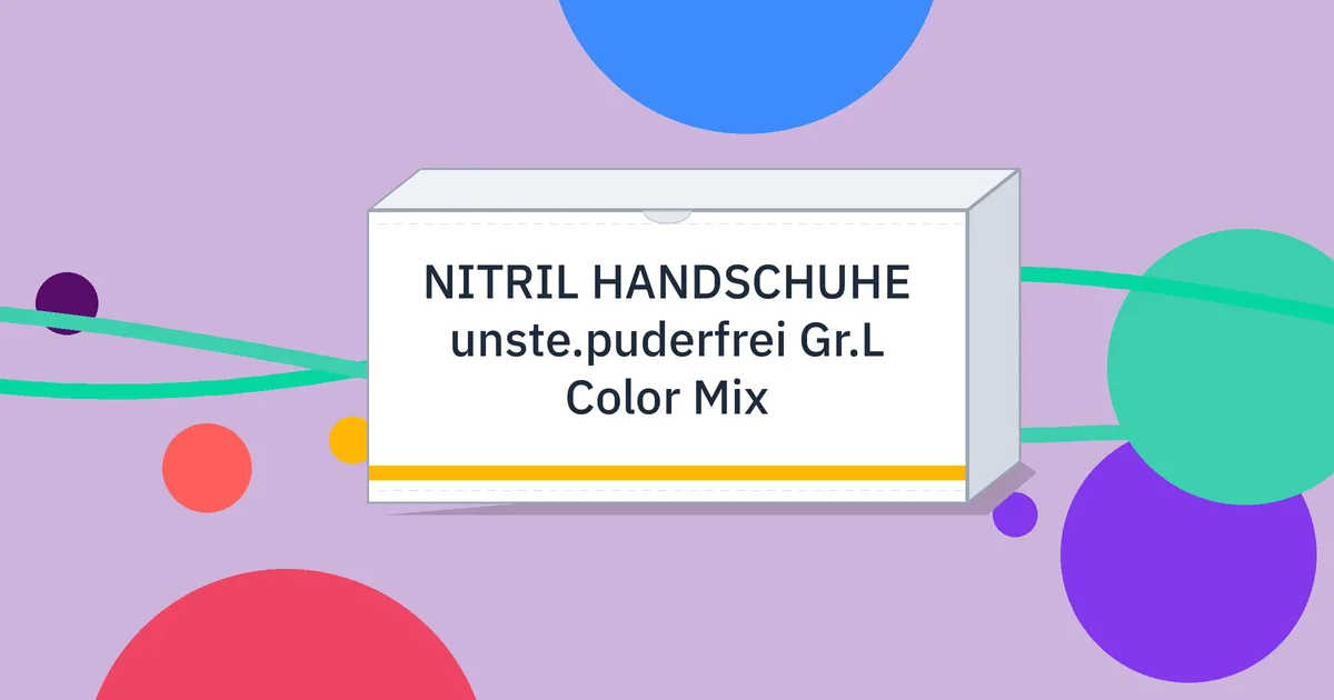 Symbolbild: Packung mit der Aufschrift NITRIL HANDSCHUHE unste.puderfrei Gr.L Color Mix (PZN 18208385) – Verfügbarkeit und Bezug in Apotheken in Frankfurt am Main