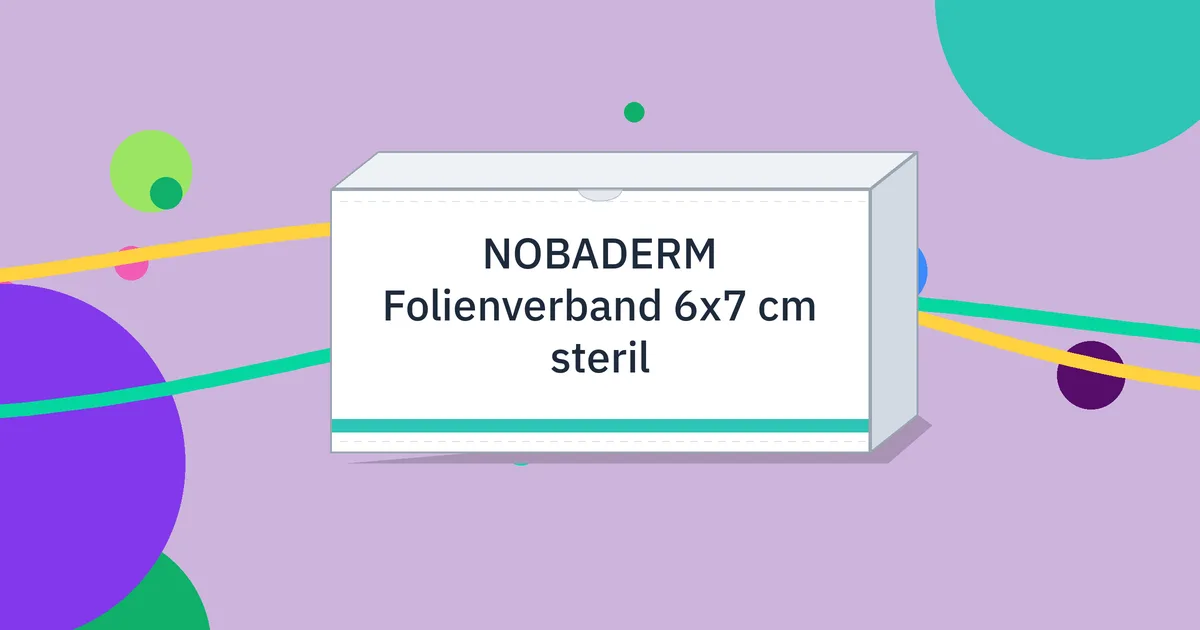 Symbolbild: Packung mit der Aufschrift NOBADERM Folienverband 6x7 cm steril (PZN 00428100) – Verfügbarkeit und Bezug in Apotheken in Frankfurt am Main