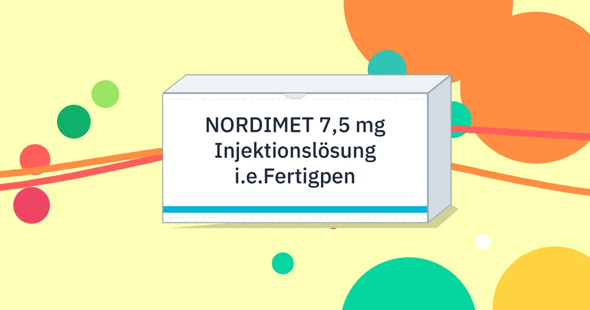 Symbolbild: Packung mit der Aufschrift NORDIMET 7,5 mg Injektionslösung i.e.Fertigpen (PZN 15264319) – Verfügbarkeit und Bezug in Apotheken in Frankfurt am Main