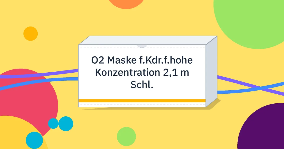 Symbolbild: Packung mit der Aufschrift O2 Maske f.Kdr.f.hohe Konzentration 2,1 m Schl. (PZN 03413145) – Verfügbarkeit und Bezug in Apotheken in Frankfurt am Main