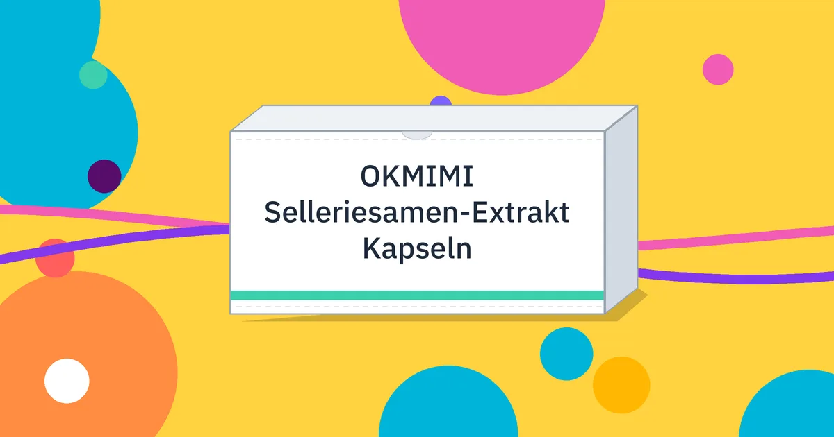 Symbolbild: Packung mit der Aufschrift OKMIMI Selleriesamen-Extrakt Kapseln (PZN 20621425) – Verfügbarkeit und Bezug in Apotheken in Frankfurt am Main