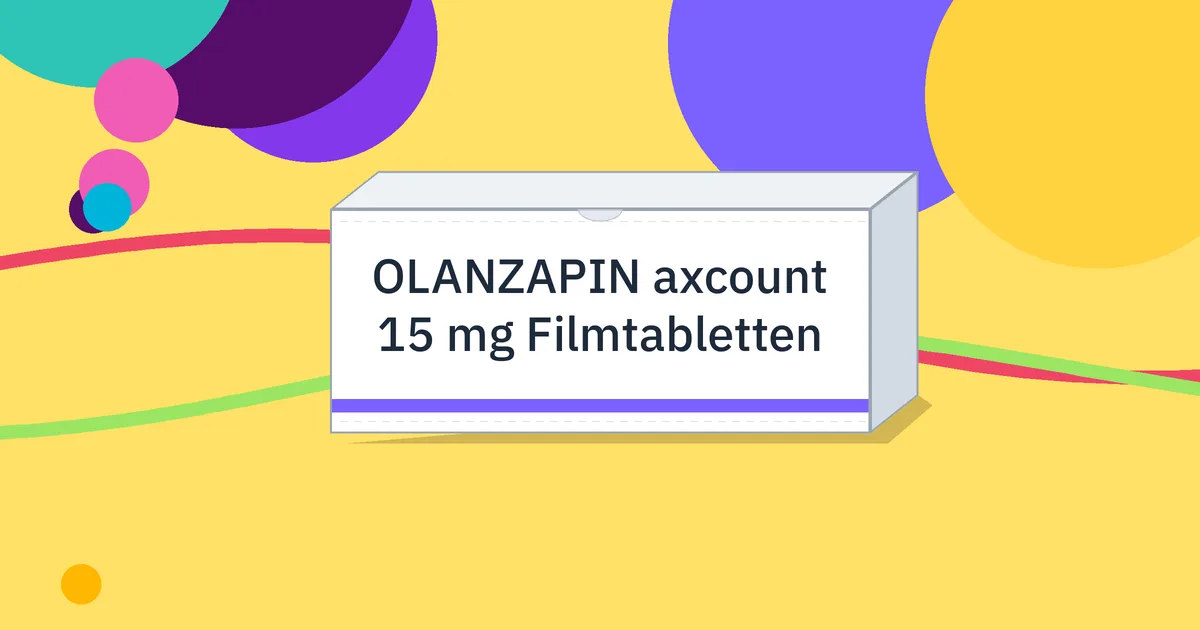 Symbolbild: Packung mit der Aufschrift OLANZAPIN axcount 15 mg Filmtabletten (PZN 02447656) – Verfügbarkeit und Bezug in Apotheken in Frankfurt am Main