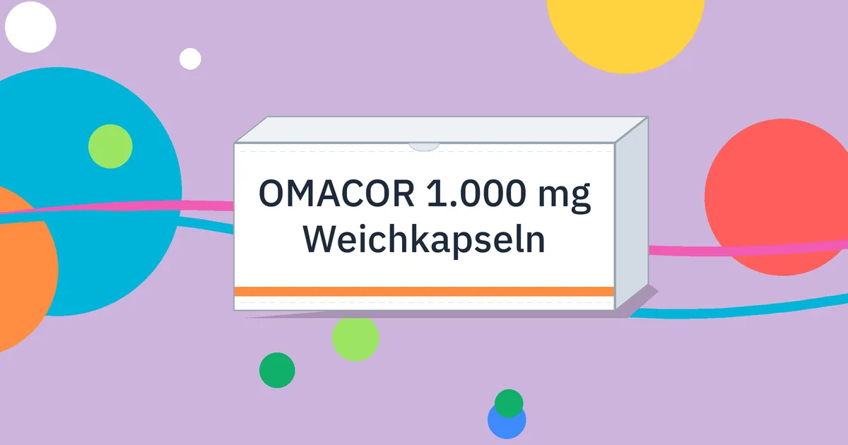 Symbolbild: Packung mit der Aufschrift OMACOR 1.000 mg Weichkapseln (PZN 03249208) – Verfügbarkeit und Bezug in Apotheken in Frankfurt am Main