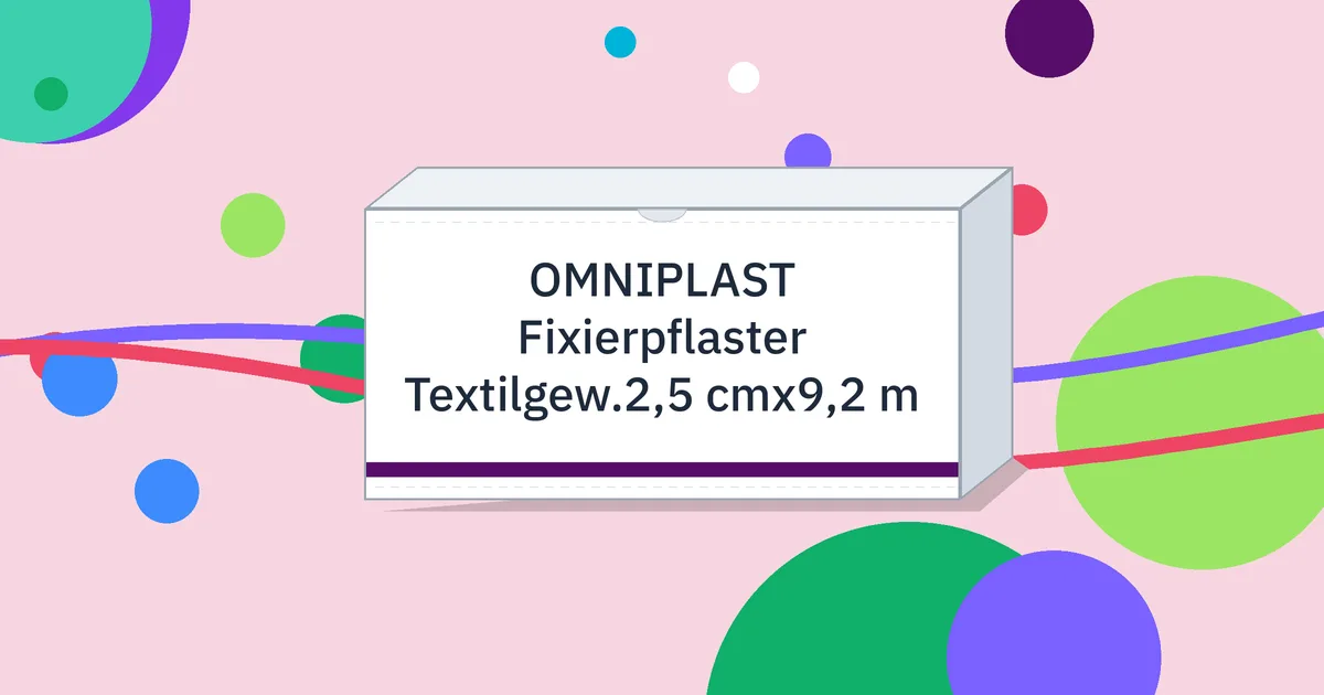 Symbolbild: Packung mit der Aufschrift OMNIPLAST Fixierpflaster Textilgew.2,5 cmx9,2 m (PZN 11163395) – Verfügbarkeit und Bezug in Apotheken in Frankfurt am Main