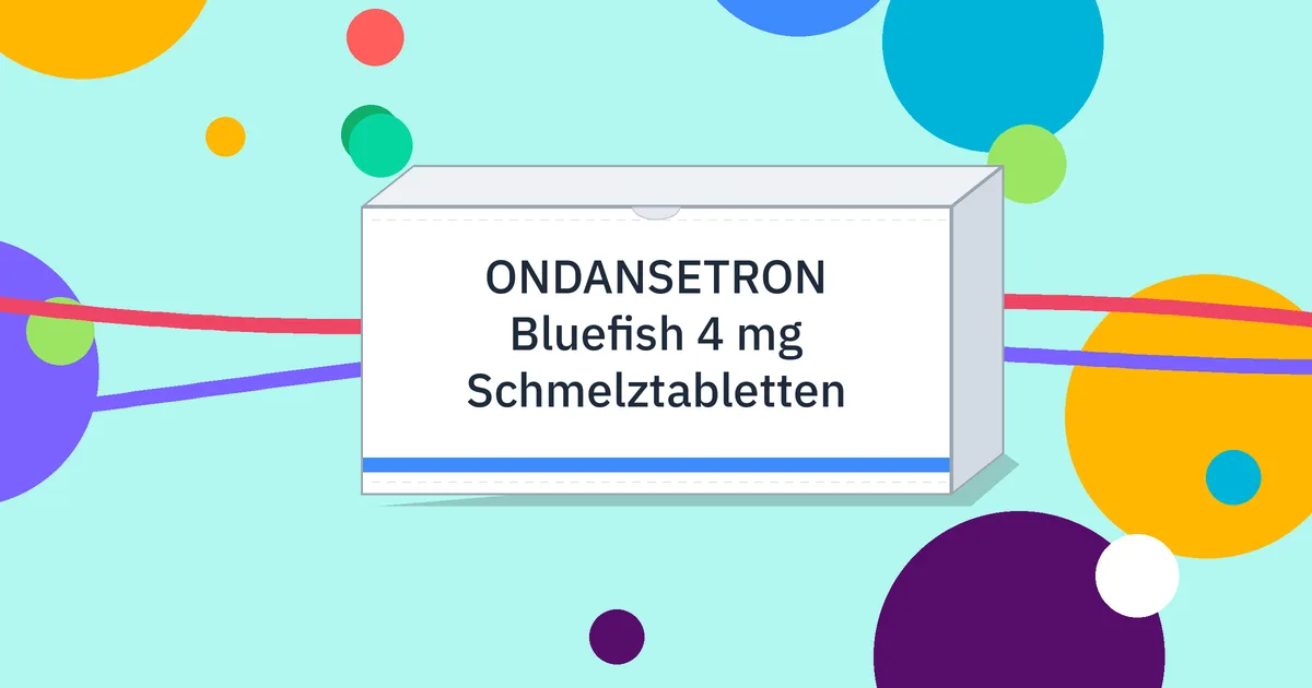 Symbolbild: Packung mit der Aufschrift ONDANSETRON Bluefish 4 mg Schmelztabletten (PZN 05116138) – Verfügbarkeit und Bezug in Apotheken in Frankfurt am Main