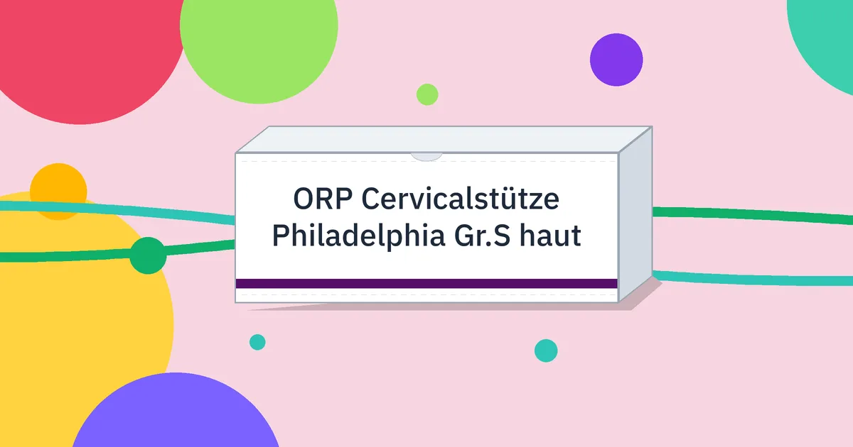 Symbolbild: Packung mit der Aufschrift ORP Cervicalstütze Philadelphia Gr.S haut (PZN 04900999) – Verfügbarkeit und Bezug in Apotheken in Frankfurt am Main