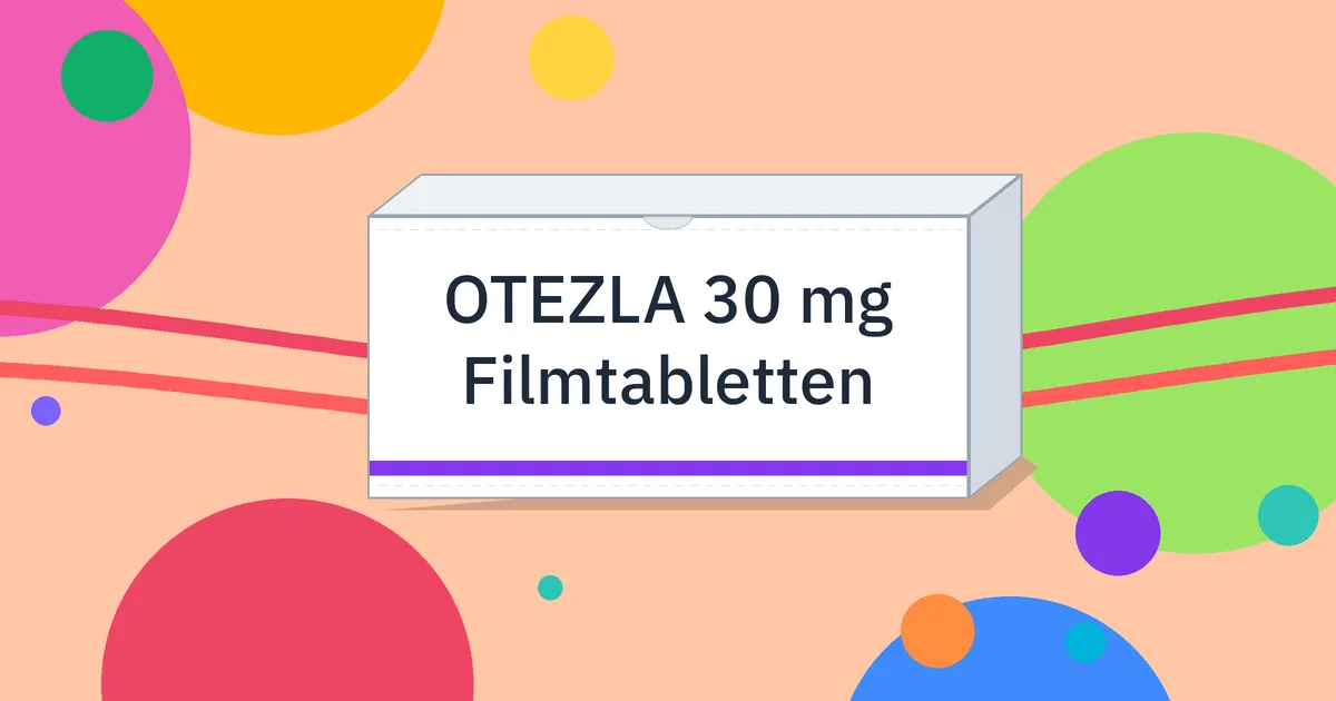 Symbolbild: Packung mit der Aufschrift OTEZLA 30 mg Filmtabletten (PZN 11542477) – Verfügbarkeit und Bezug in Apotheken in Frankfurt am Main