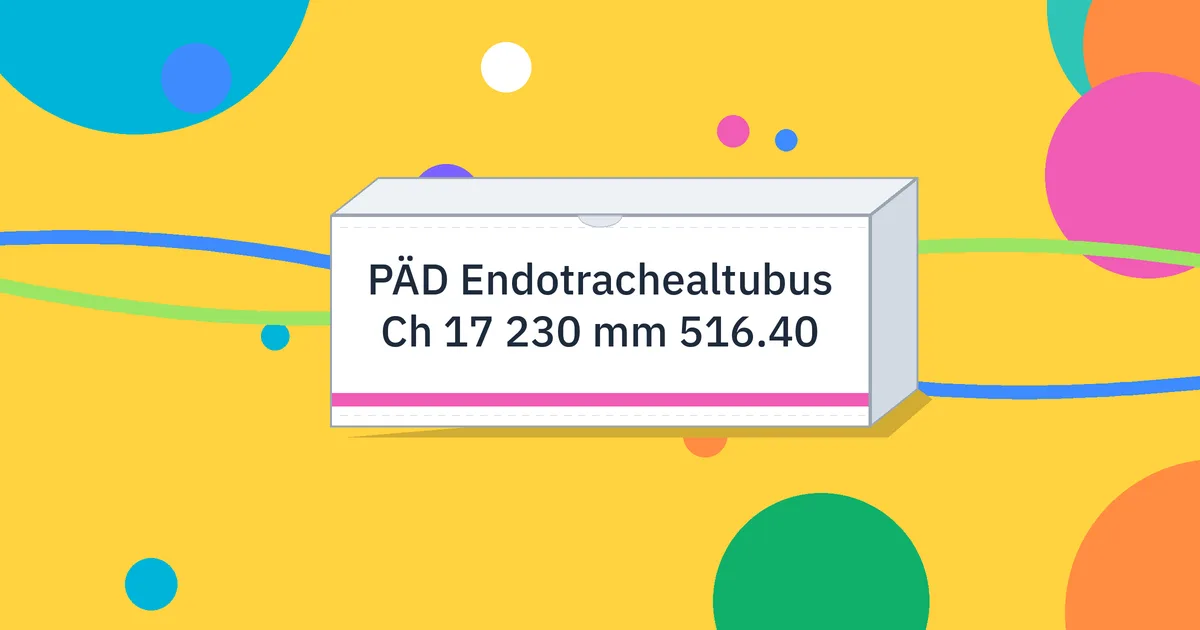 Symbolbild: Packung mit der Aufschrift PÄD Endotrachealtubus Ch 17 230 mm 516.40 (PZN 09380777) – Verfügbarkeit und Bezug in Apotheken in Frankfurt am Main
