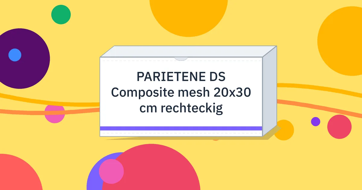 Symbolbild: Packung mit der Aufschrift PARIETENE DS Composite mesh 20x30 cm rechteckig (PZN 18258408) – Verfügbarkeit und Bezug in Apotheken in Frankfurt am Main