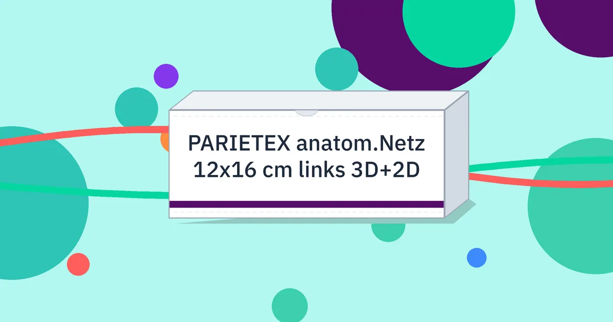 Symbolbild: Packung mit der Aufschrift PARIETEX anatom.Netz 12x16 cm links 3D+2D (PZN 00432389) – Verfügbarkeit und Bezug in Apotheken in Frankfurt am Main