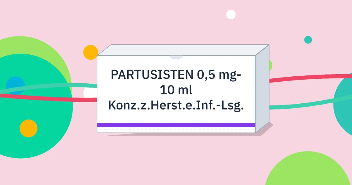 Symbolbild: Packung mit der Aufschrift PARTUSISTEN 0,5 mg-10 ml Konz.z.Herst.e.Inf.-Lsg. (PZN 15198835) – Verfügbarkeit und Bezug in Apotheken in Frankfurt am Main
