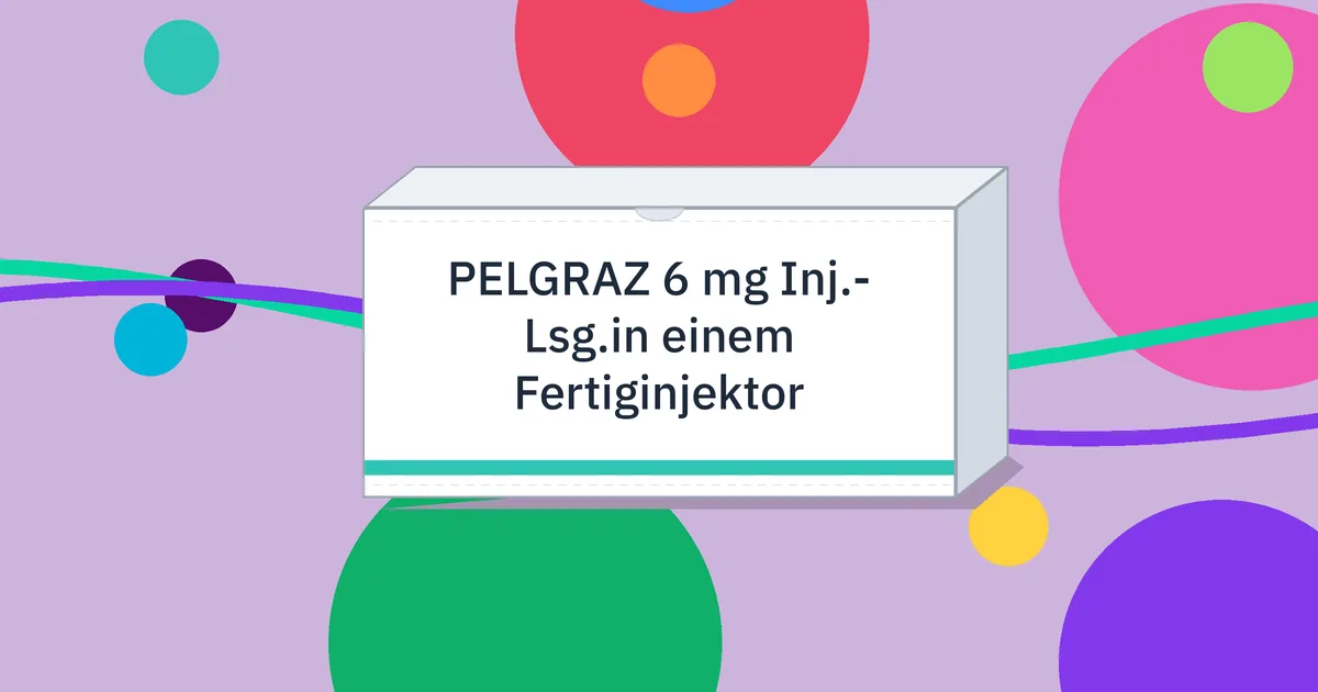 Symbolbild: Packung mit der Aufschrift PELGRAZ 6 mg Inj.-Lsg.in einem Fertiginjektor (PZN 16955161) – Verfügbarkeit und Bezug in Apotheken in Frankfurt am Main