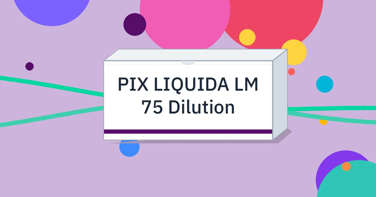 Symbolbild: Packung mit der Aufschrift PIX LIQUIDA LM 75 Dilution (PZN 13646502) – Verfügbarkeit und Bezug in Apotheken in Frankfurt am Main