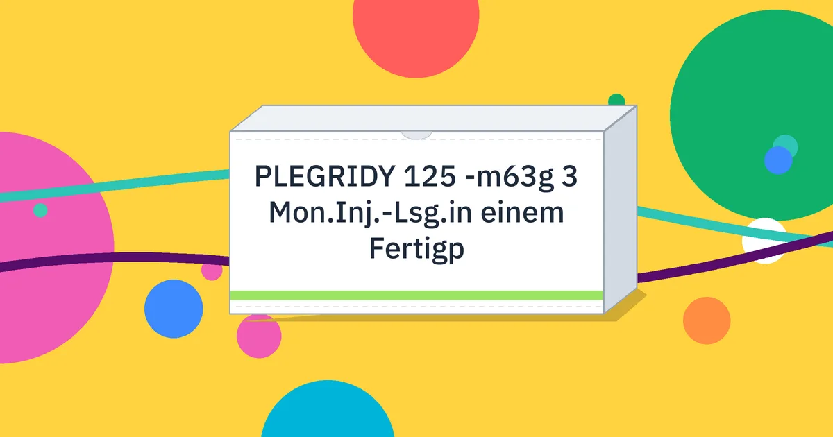 Symbolbild: Packung mit der Aufschrift PLEGRIDY 125 -m63g 3 Mon.Inj.-Lsg.in einem Fertigp (PZN 12592419) – Verfügbarkeit und Bezug in Apotheken in Frankfurt am Main