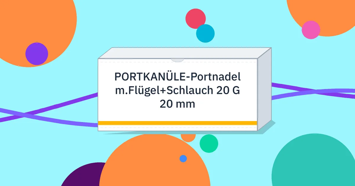Symbolbild: Packung mit der Aufschrift PORTKANÜLE-Portnadel m.Flügel+Schlauch 20 G 20 mm (PZN 10010749) – Verfügbarkeit und Bezug in Apotheken in Frankfurt am Main
