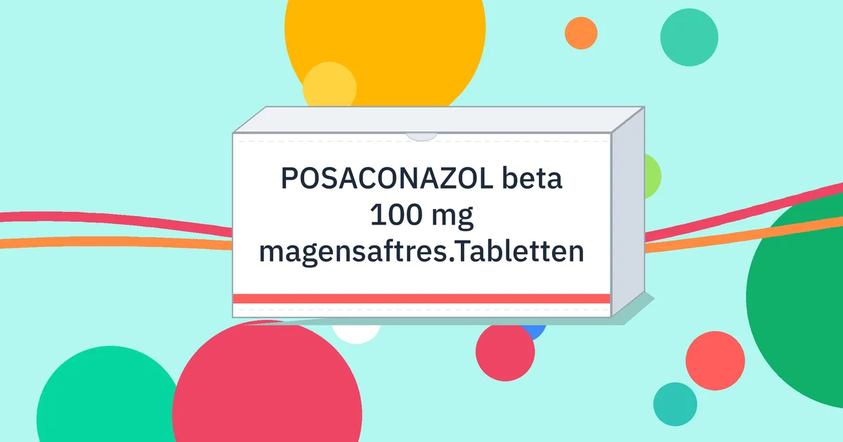 Symbolbild: Packung mit der Aufschrift POSACONAZOL beta 100 mg magensaftres.Tabletten (PZN 15579862) – Verfügbarkeit und Bezug in Apotheken in Frankfurt am Main