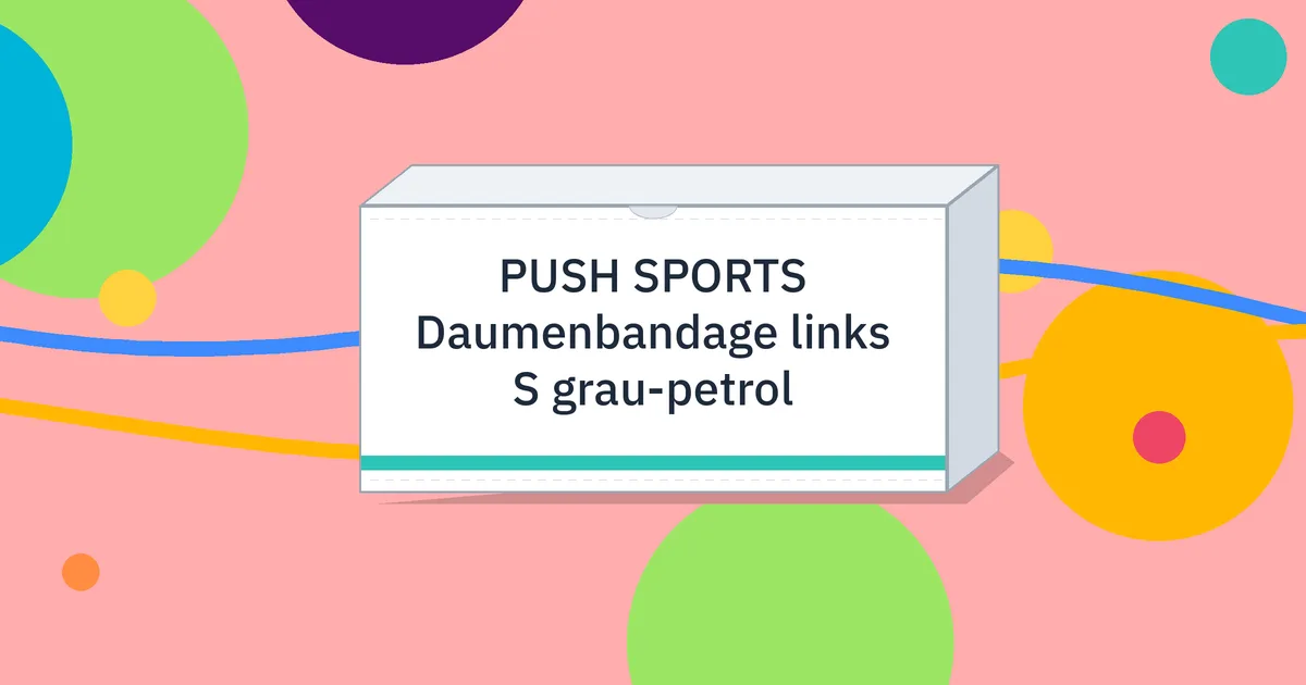 Symbolbild: Packung mit der Aufschrift PUSH SPORTS Daumenbandage links S grau-petrol (PZN 13821744) – Verfügbarkeit und Bezug in Apotheken in Frankfurt am Main