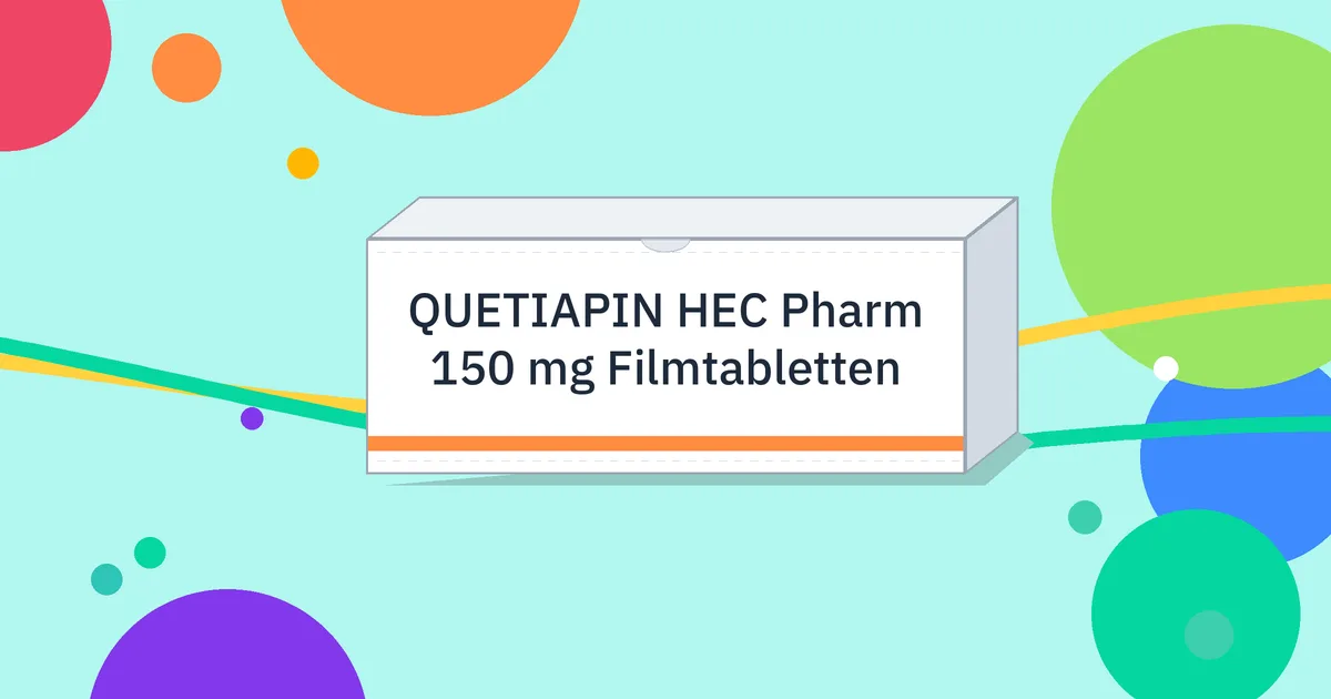 Symbolbild: Packung mit der Aufschrift QUETIAPIN HEC Pharm 150 mg Filmtabletten (PZN 20523094) – Verfügbarkeit und Bezug in Apotheken in Frankfurt am Main
