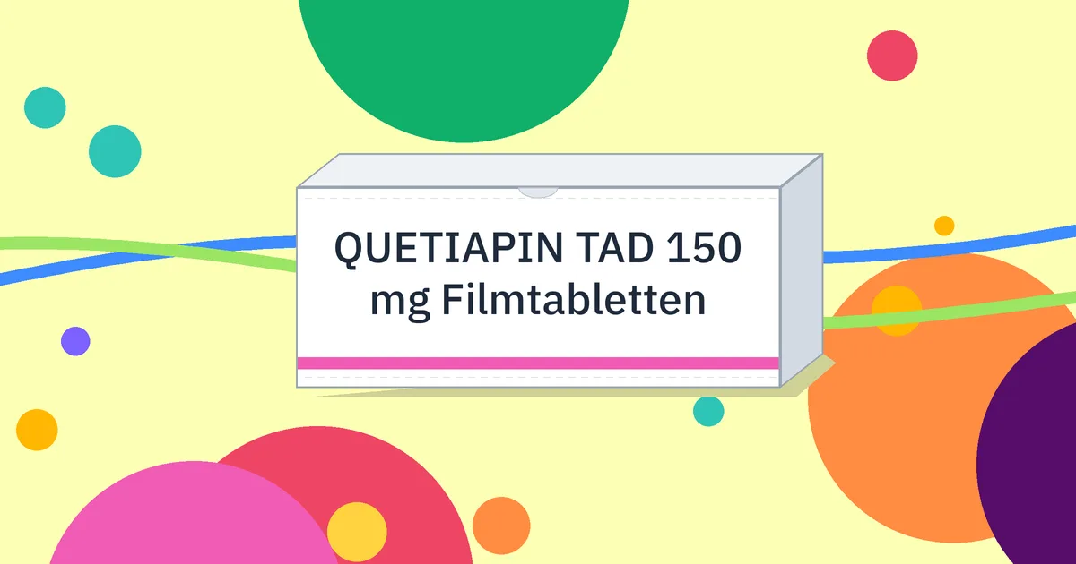 Symbolbild: Packung mit der Aufschrift QUETIAPIN TAD 150 mg Filmtabletten (PZN 13815904) – Verfügbarkeit und Bezug in Apotheken in Frankfurt am Main