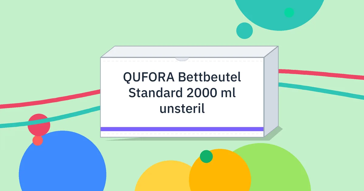 Symbolbild: Packung mit der Aufschrift QUFORA Bettbeutel Standard 2000 ml unsteril (PZN 17862214) – Verfügbarkeit und Bezug in Apotheken in Frankfurt am Main