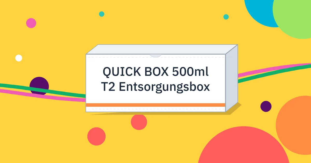 Symbolbild: Packung mit der Aufschrift QUICK BOX 500ml T2 Entsorgungsbox (PZN 09239346) – Verfügbarkeit und Bezug in Apotheken in Frankfurt am Main