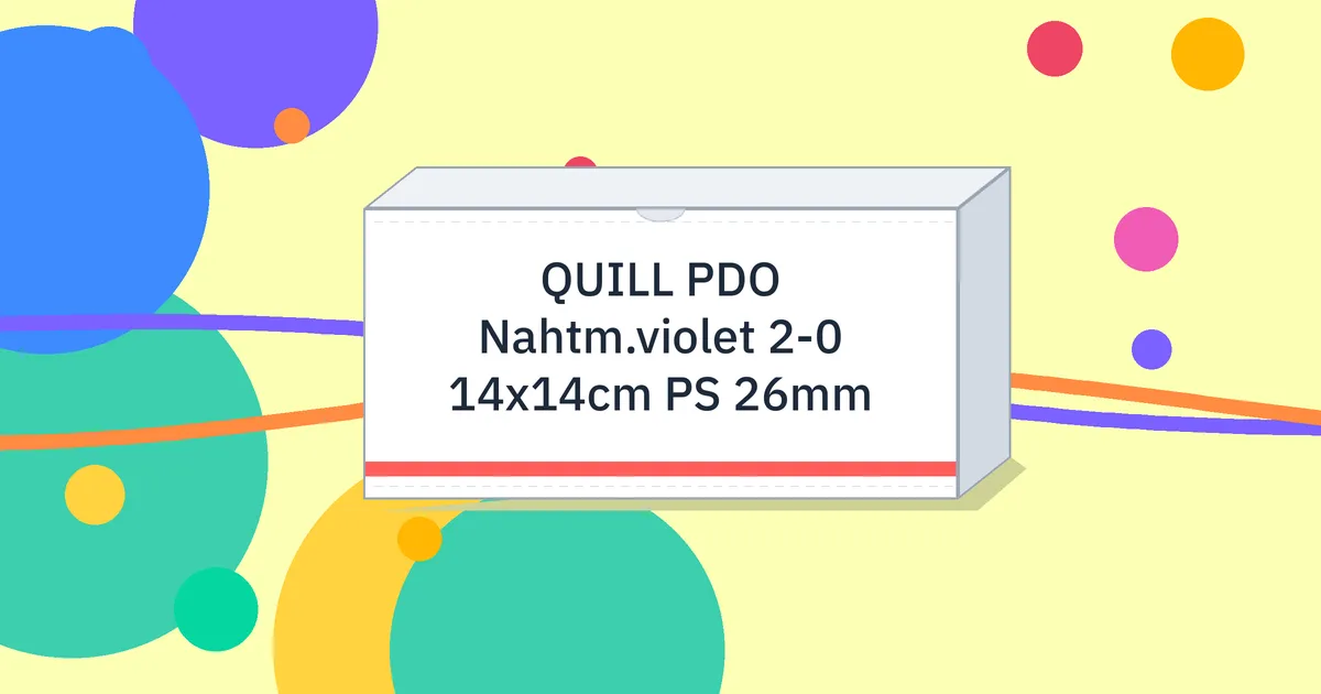 Symbolbild: Packung mit der Aufschrift QUILL PDO Nahtm.violet 2-0 14x14cm PS 26mm (PZN 17989446) – Verfügbarkeit und Bezug in Apotheken in Frankfurt am Main