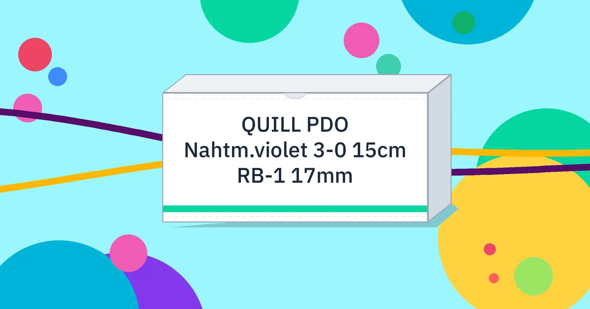 Symbolbild: Packung mit der Aufschrift QUILL PDO Nahtm.violet 3-0 15cm RB-1 17mm (PZN 17990544) – Verfügbarkeit und Bezug in Apotheken in Frankfurt am Main